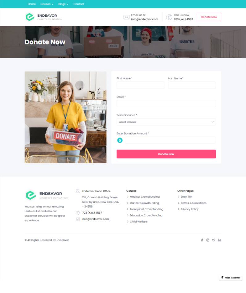 Endeavor Framer Charity Website Template