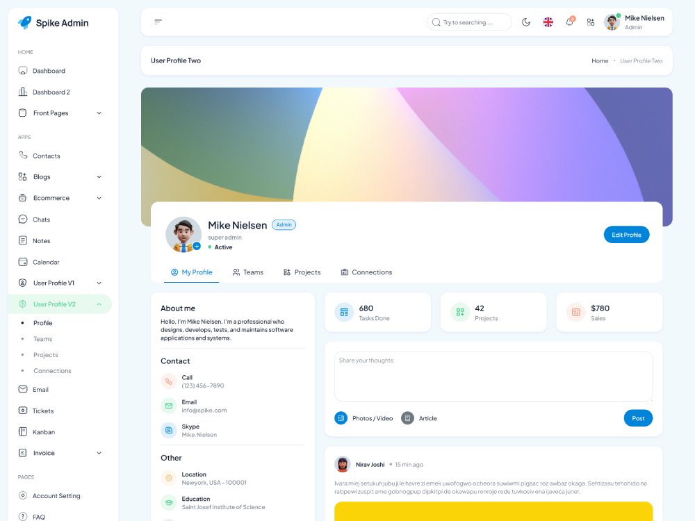 Spike React Tailwind Admin Template - WrapPixel